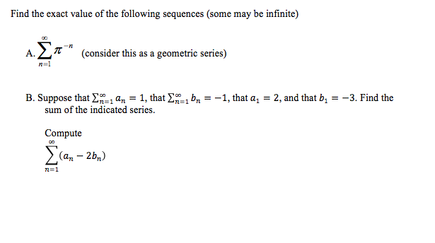Solved Find the exact value of the following sequences (some | Chegg.com