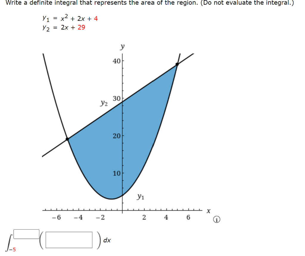 Solved y1=x2+2x+4 y2=2x+29 | Chegg.com