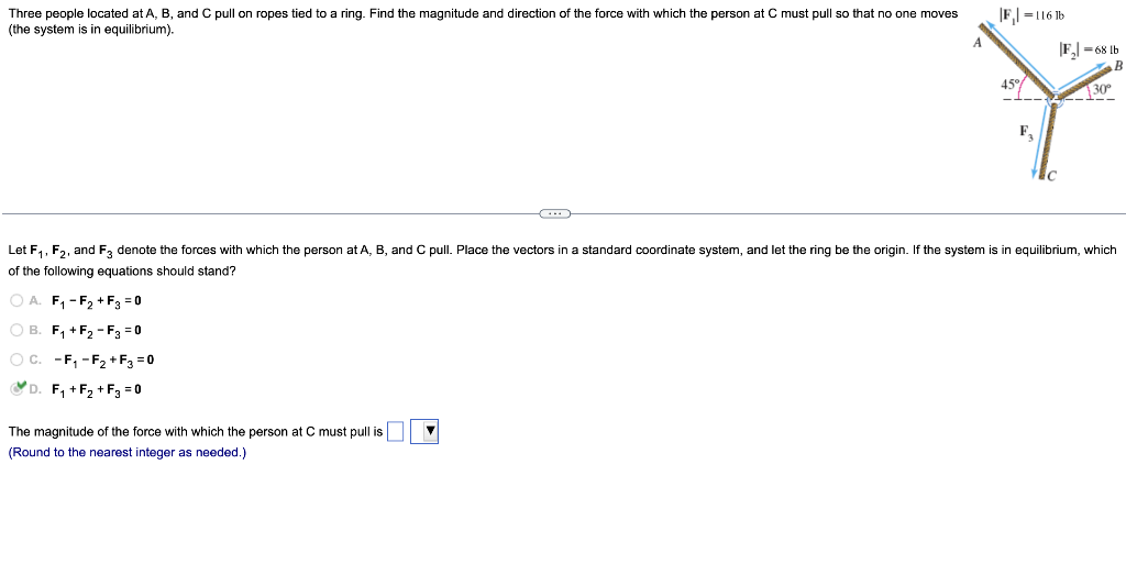Solved Three people located at A, B, and C pull on ropes | Chegg.com