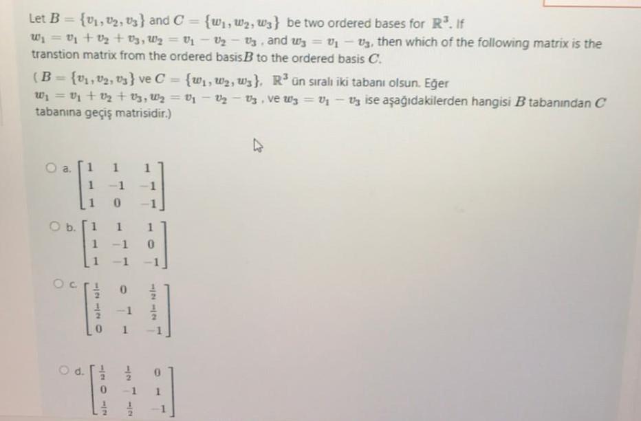 Solved Let B = {V1, V2, V3 } and C = {w1, W2, W3} be two | Chegg.com