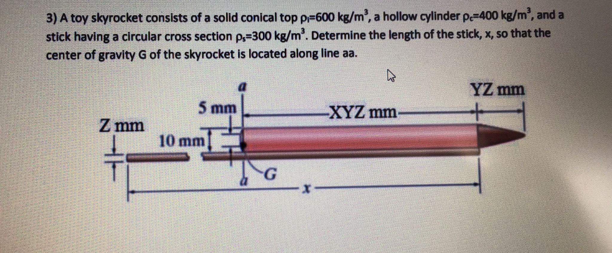 Solved 3) A toy skyrocket consists of a solid conical top | Chegg.com