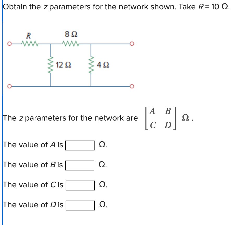 Solved Obtain the z parameters for the network shown. Take | Chegg.com