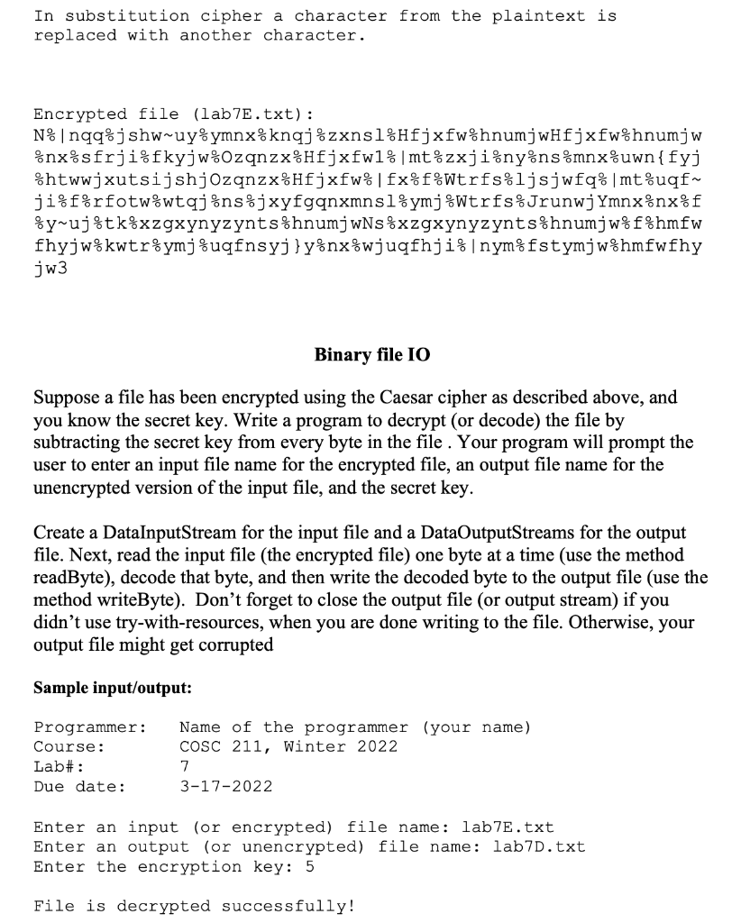 Solved Binary file 10 Write a robust program to encrypt a | Chegg.com