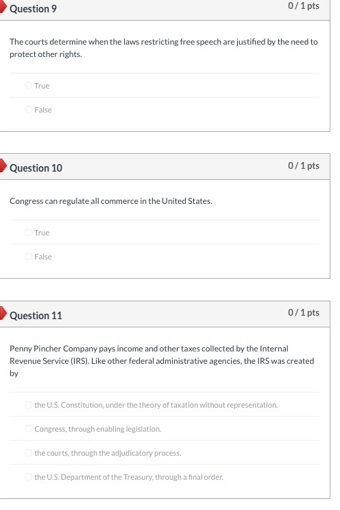 Solved Question 9 0/1 pts The courts determine when the laws | Chegg.com