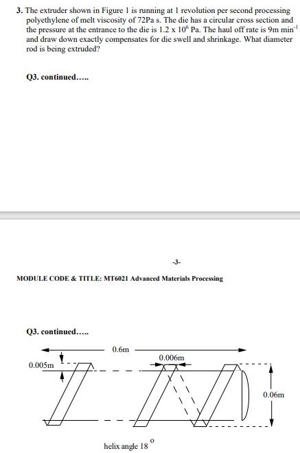 The extruder shown in Figure 1 ﻿is running at 1 | Chegg.com