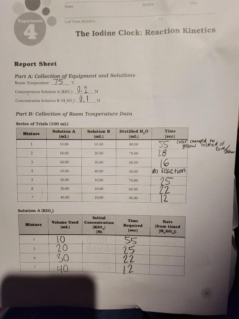 Solved Name Section 7A Experiment Lab Team Members The | Chegg.com
