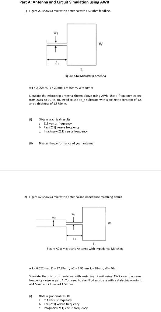 Part A: Antenna and Circuit Simulation using AWR 1) | Chegg.com