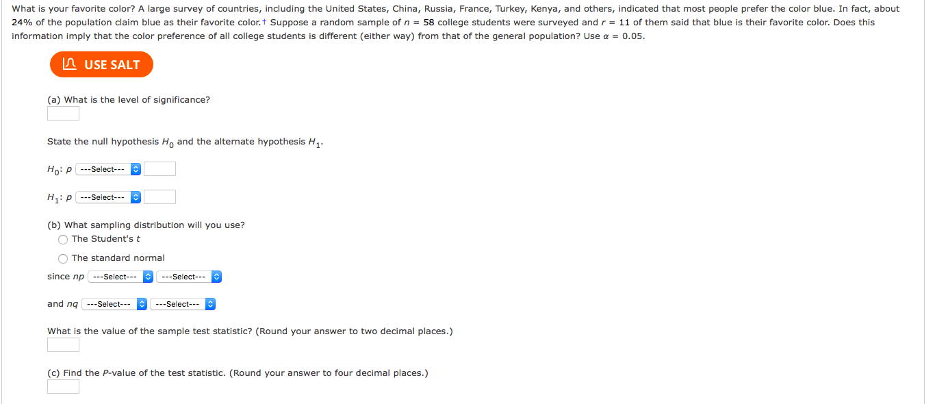 Solved What is your favorite color? A large survey of | Chegg.com