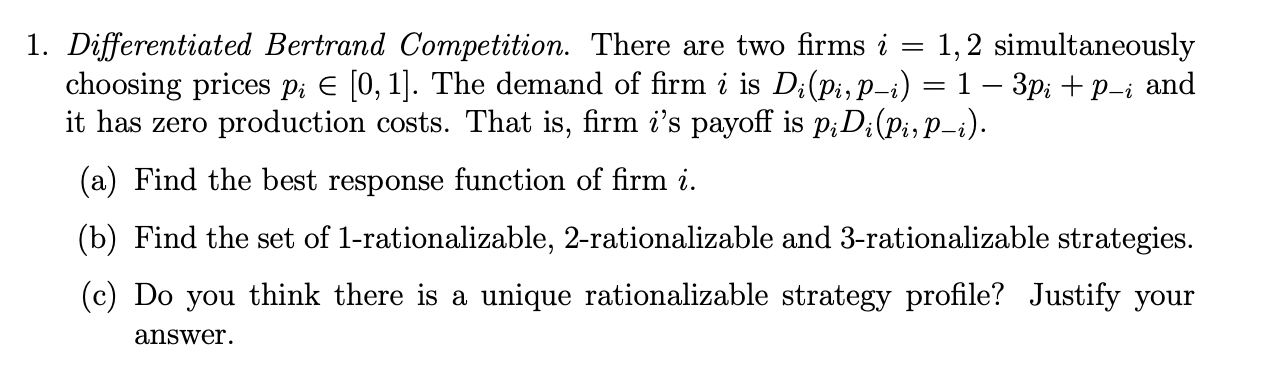 Solved 1. Differentiated Bertrand Competition. There are two | Chegg.com