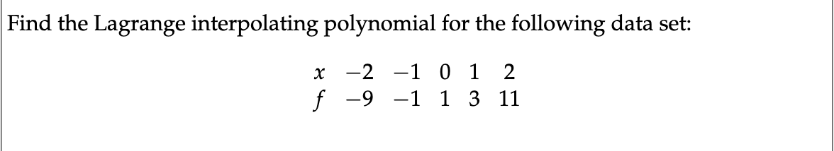 Solved Find the Lagrange interpolating polynomial for the | Chegg.com