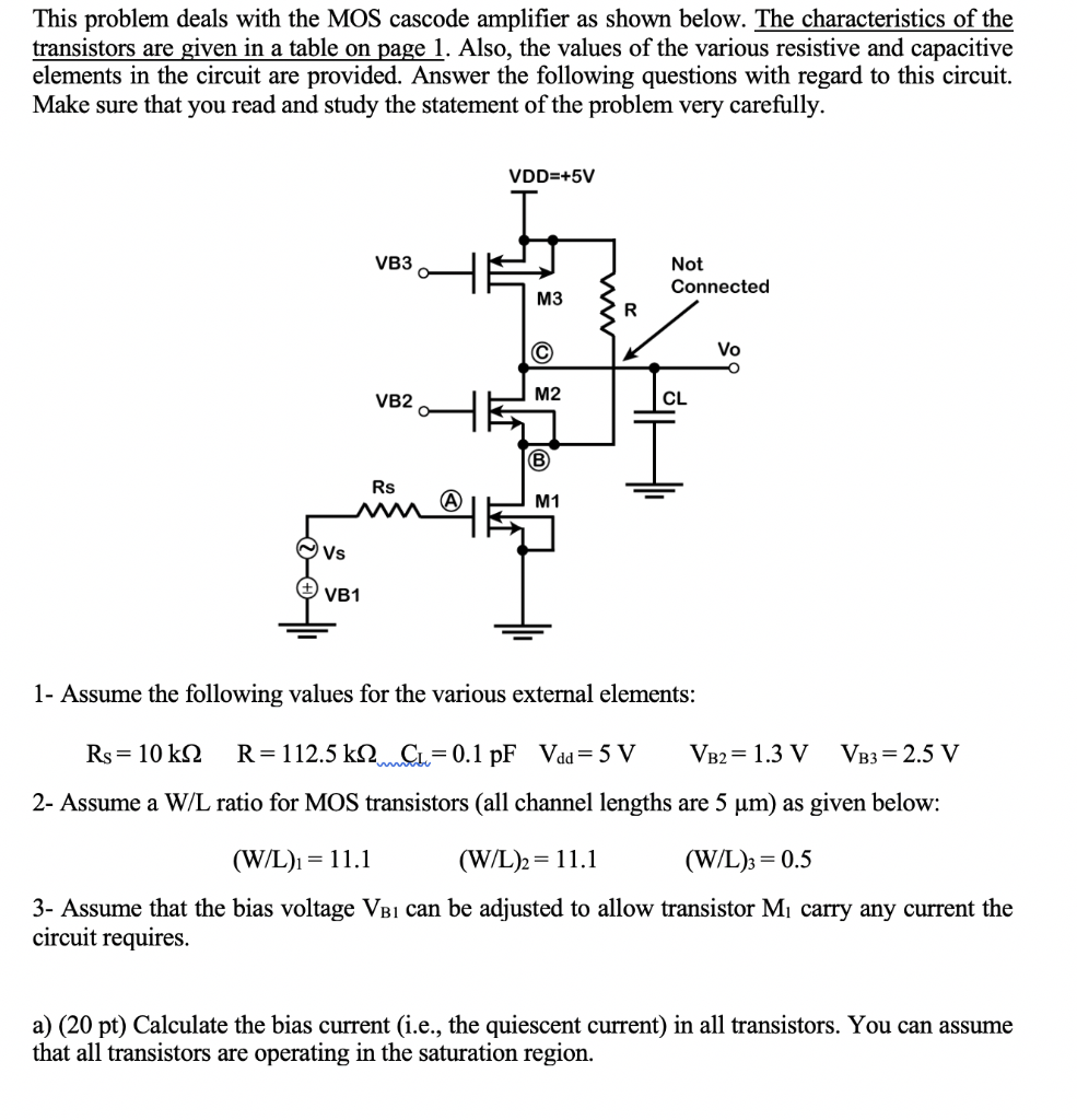 Solved Device Parameters for Problem 1: NMOS PMOS VTH 0.5 V | Chegg.com