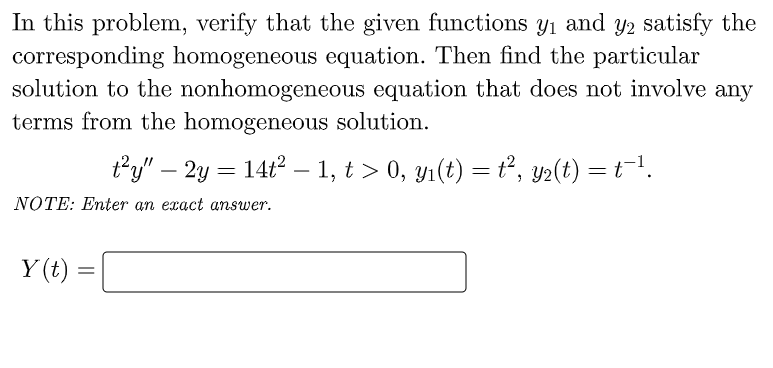 Solved In this problem, verify that the given functions yi | Chegg.com