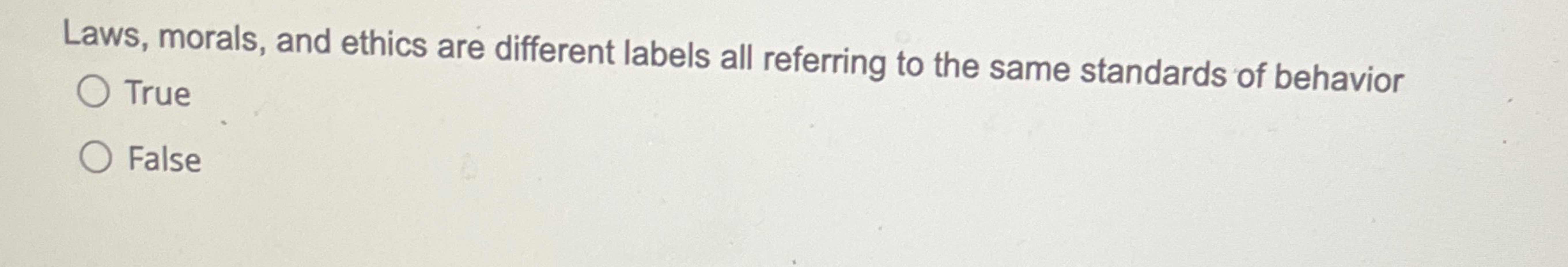 Solved Laws, morals, and ethics are different labels all | Chegg.com
