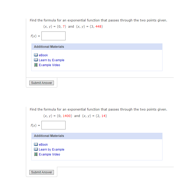 Solved Find the formula for an exponential function that | Chegg.com