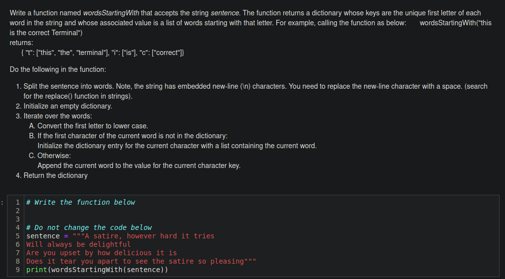 Solved Write a function named words Starting With that | Chegg.com