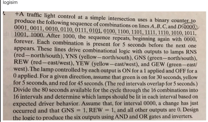 Solved logisim . +A traffic light control at a simple | Chegg.com