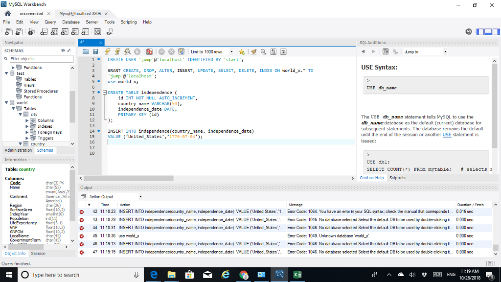 MySQL Workbench 솖 unconnectedX Mysql@localhost3306x | Chegg.com