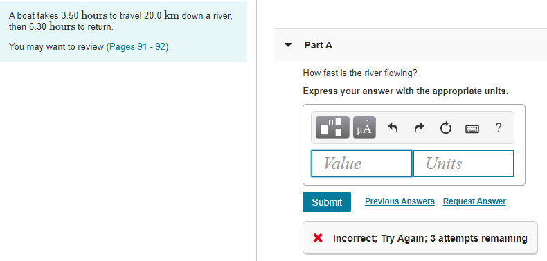 Solved A boat takes 3.50 hours to travel 20.0 km down a | Chegg.com