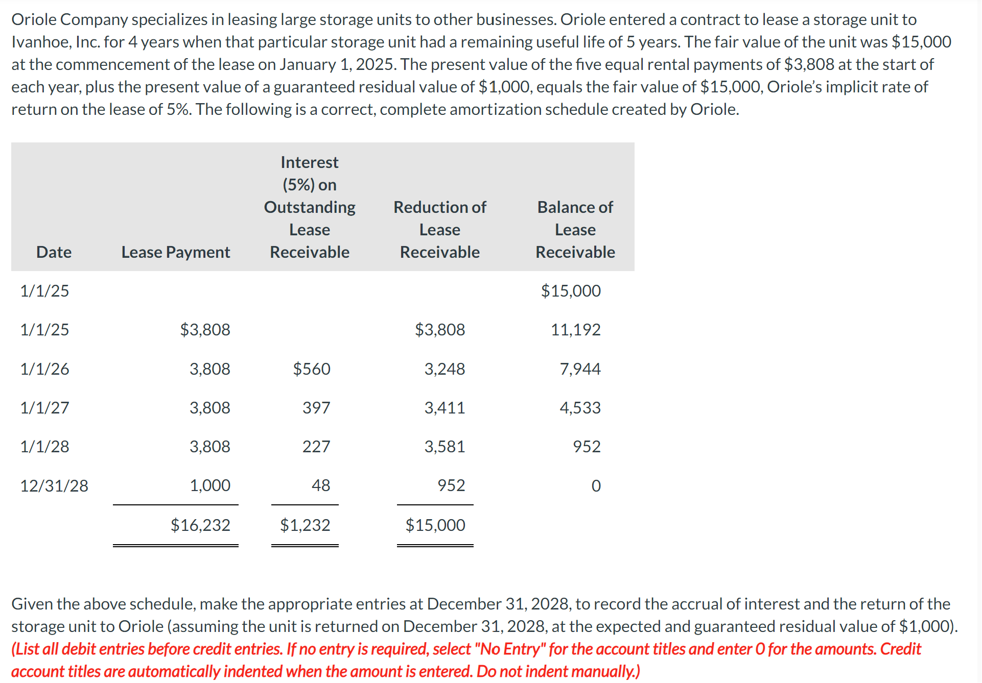 Solved Oriole Company specializes in leasing large storage | Chegg.com
