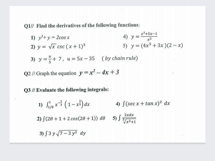 Solved Q1// Find the derivatives of the following functions: | Chegg.com