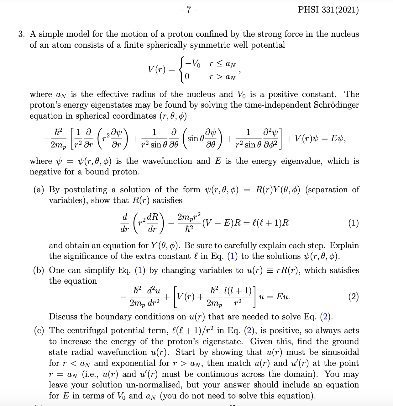 Solved 3. A simple model for the motion of a proton confined | Chegg.com