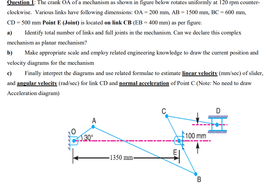 Solved The crank OA of a mechanism as shown in figure below | Chegg.com