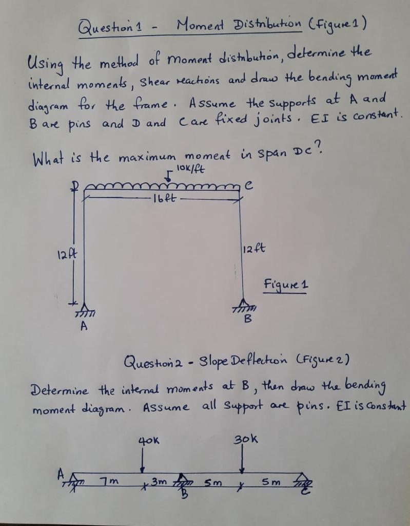 [Solved]: Question 1 - Moment Distribution (Figure1) Using