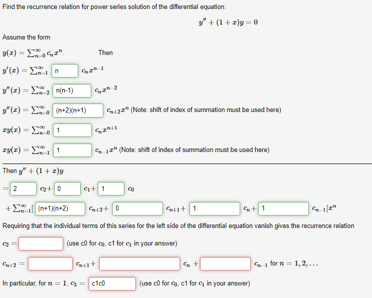 Solved Find the recurrence relation for power series | Chegg.com
