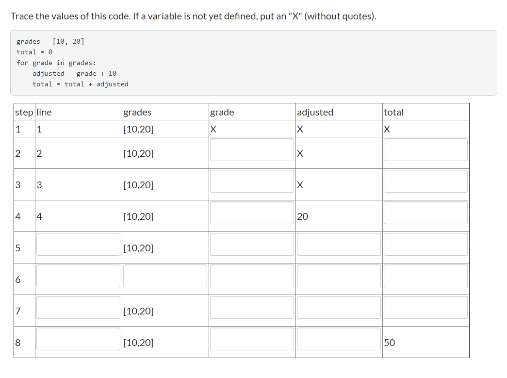 Solved Trace the values of this code. If a variable is not | Chegg.com