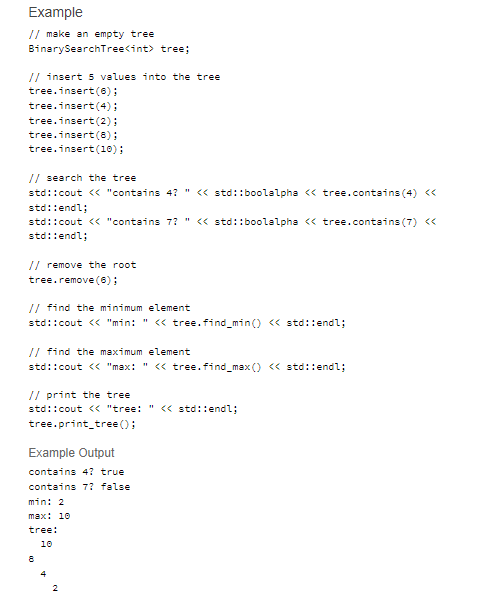 In C++, implement a binary search tree with the | Chegg.com