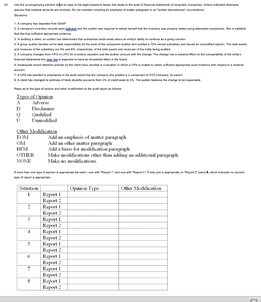 Use the accompanying solution sheet to reply to the | Chegg.com