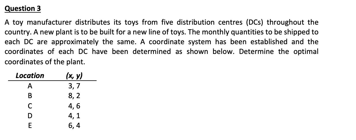 Solved Question 3 A toy manufacturer distributes its toys | Chegg.com