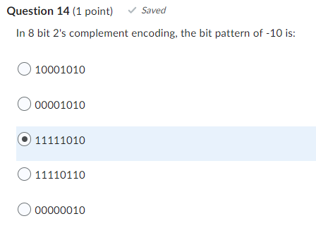 Solved In 8 bit 2′ s complement encoding, the bit pattern of | Chegg.com