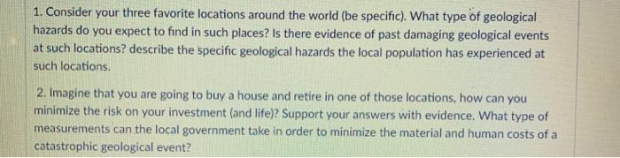 Solved 1. Consider your three favorite locations around the | Chegg.com Solved 1. Consider your three favorite locations around the | Chegg.com