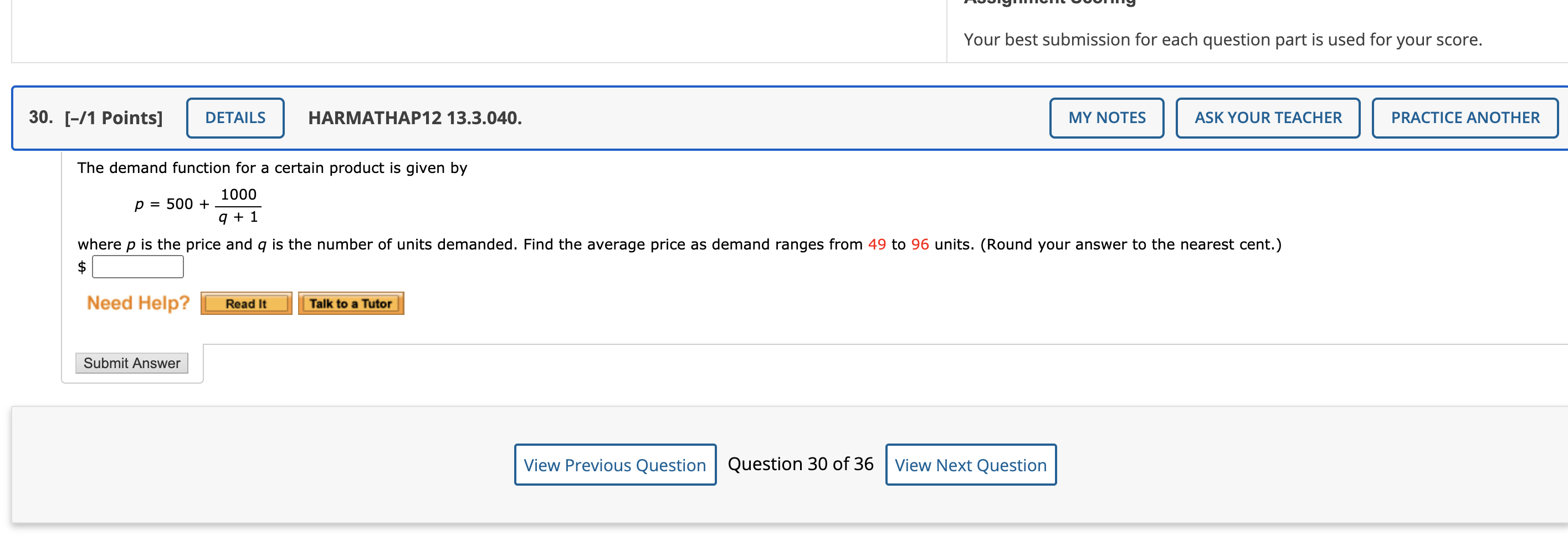 Solved Your best submission for each question part is used | Chegg.com
