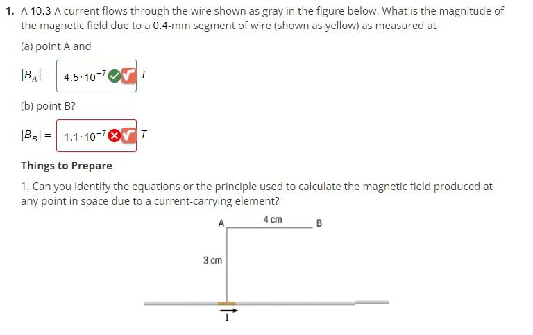Solved A 10.3-A current flows through the wire shown as gray | Chegg.com