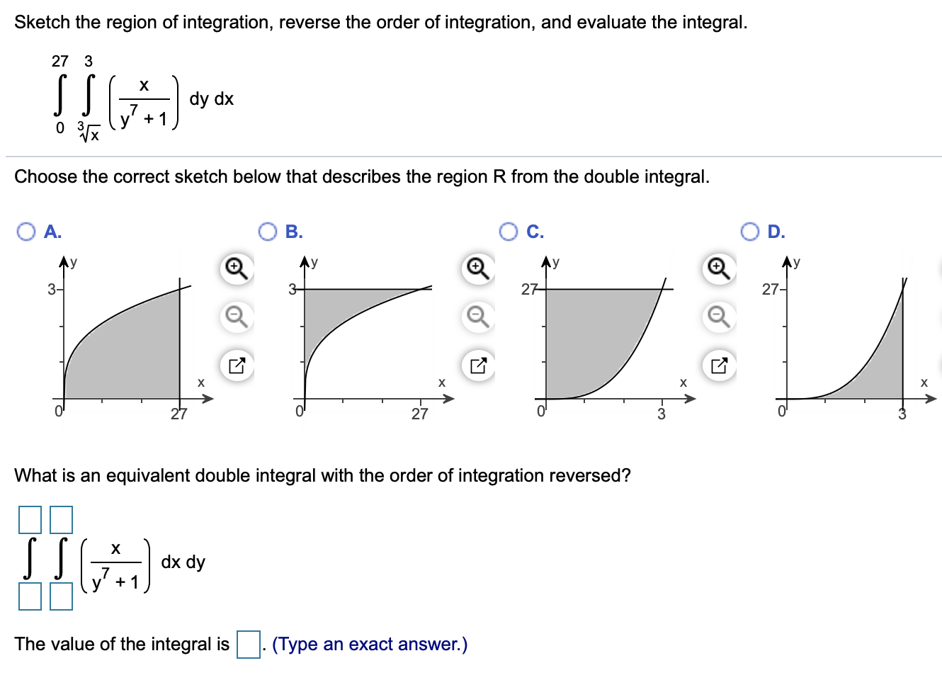 Solved Sketch the region of integration, reverse the order | Chegg.com
