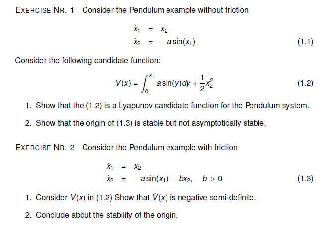 Solved EXERCISE NR. 2 ﻿Consider the Pendulum example with | Chegg.com