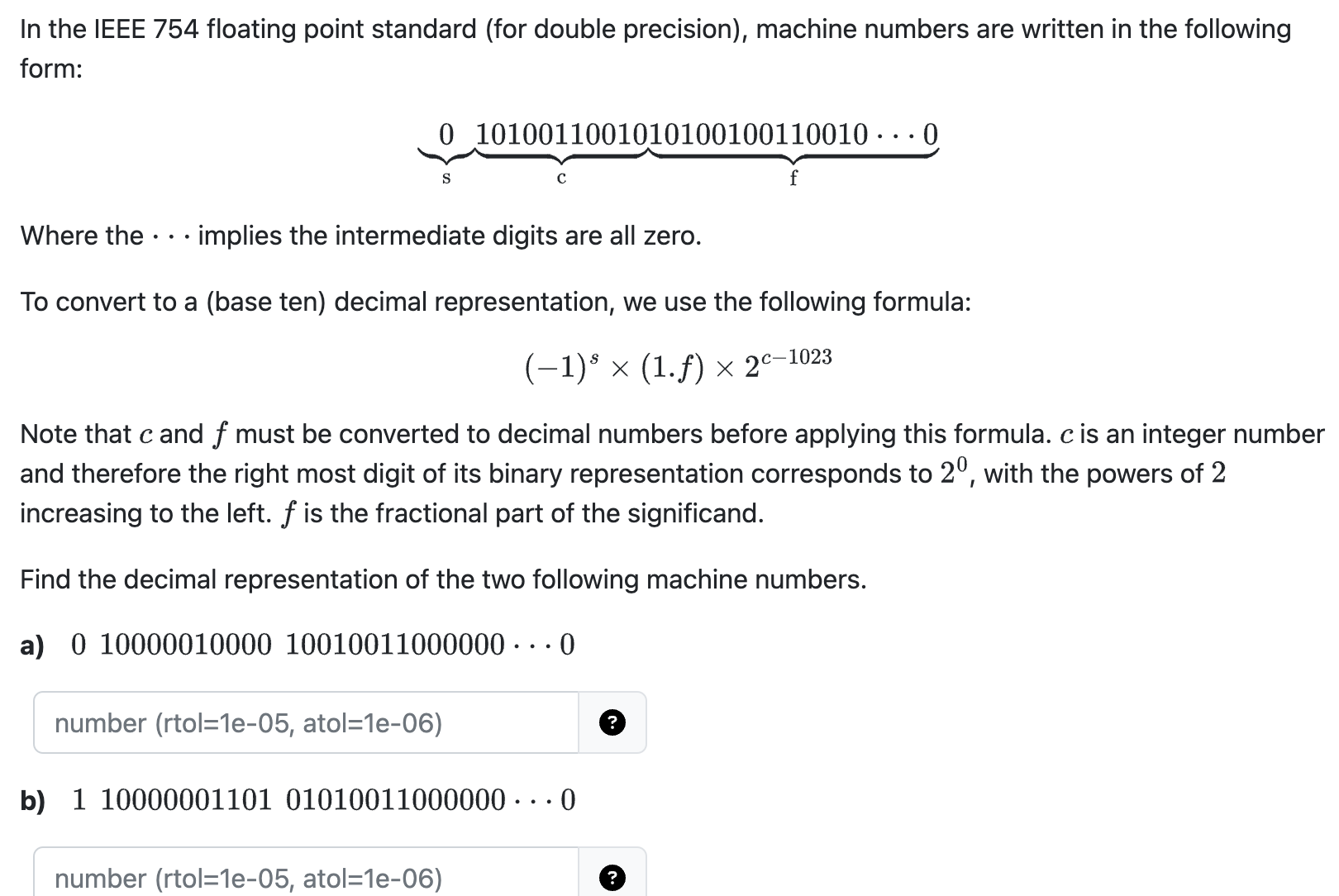 Solved In the IEEE 754 ﻿floating point standard (for double | Chegg.com