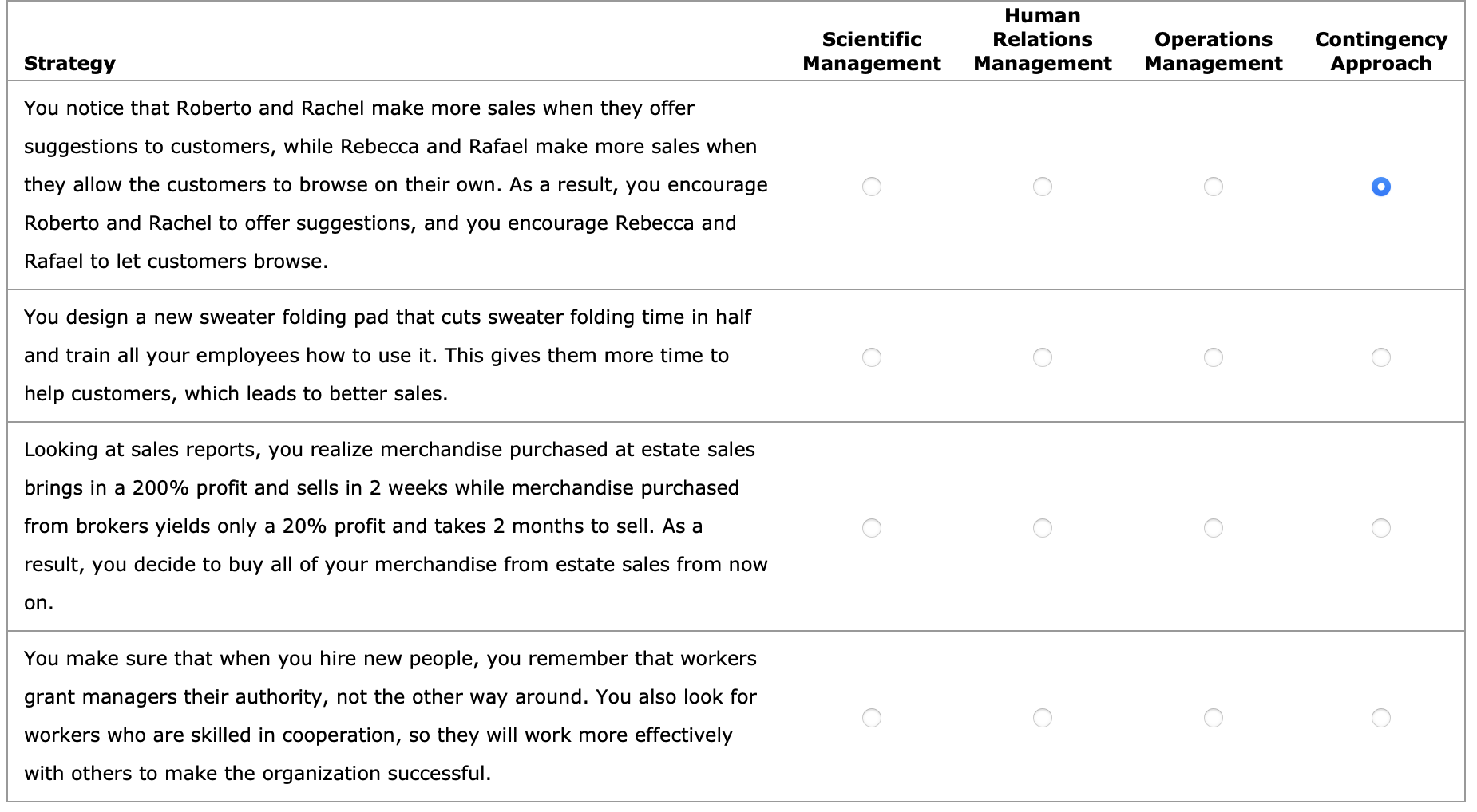 Solved Identify each management strategy in the following | Chegg.com