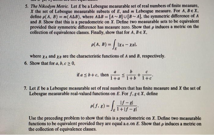 Solved 5. The Nikodym Metric. Let E be a Lebesgue measurable | Chegg.com