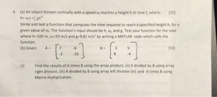 Solved 4. (a) An object thrown vertically with a speed vo | Chegg.com