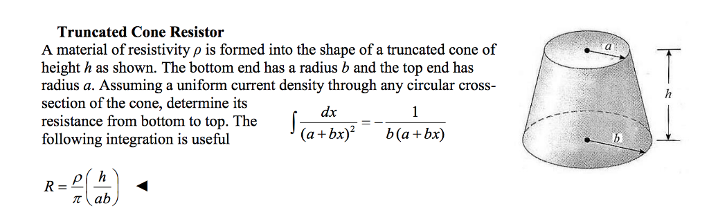 Solved Truncated Cone Resistor A material of resistivity p | Chegg.com