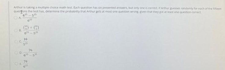 Solved Arthur is taking a multiple choice math test. Each | Chegg.com