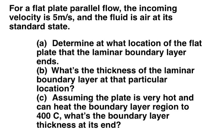 Solved For a flat plate parallel flow, the incoming velocity | Chegg.com