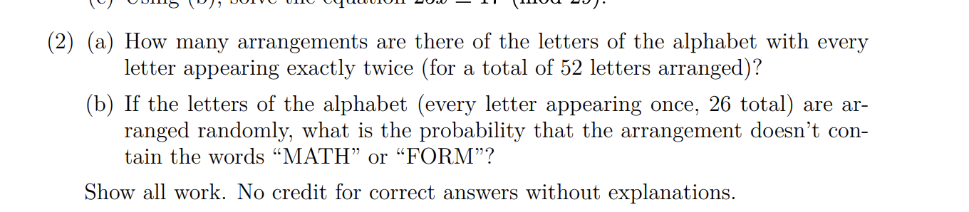Solved (2) (a) How many arrangements are there of the | Chegg.com