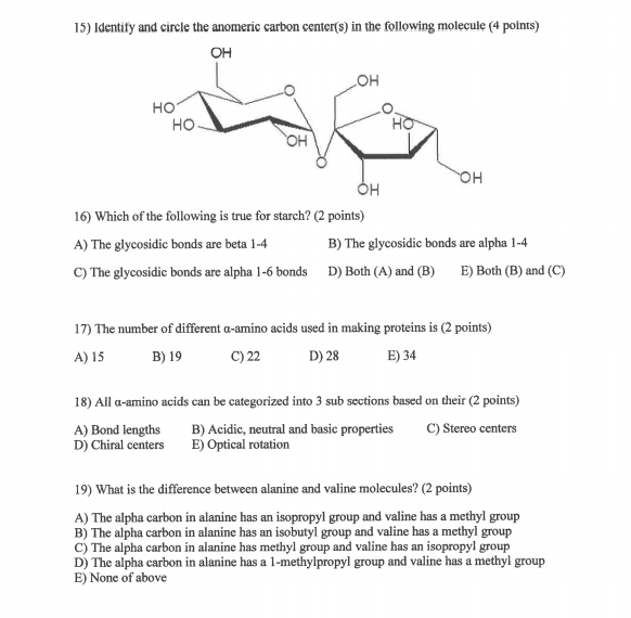 Solved 15) Identify and circle the anomeric carbon center(s) | Chegg.com