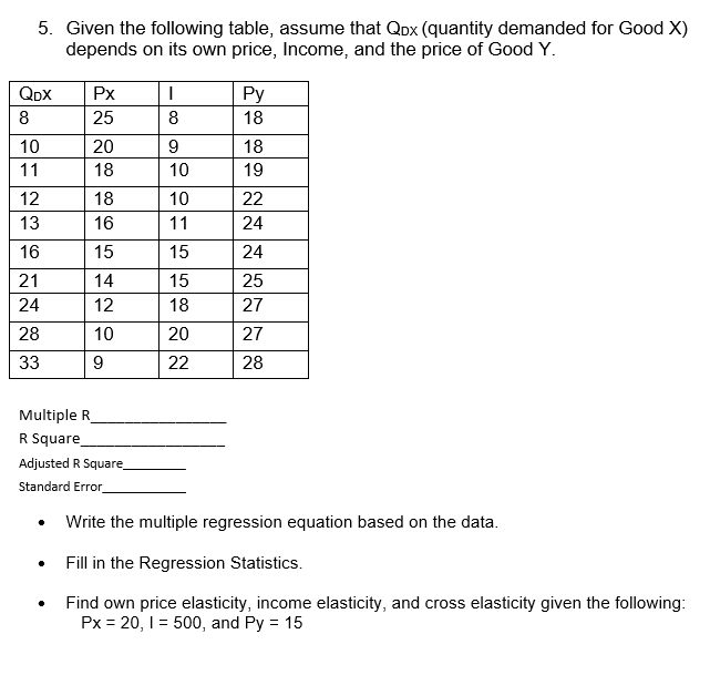 Solved 5. Given the following table, assume that Qox | Chegg.com
