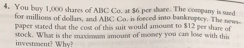 Solved 4. You buy 1,000 shares of ABC Co. at $6 per share. | Chegg.com