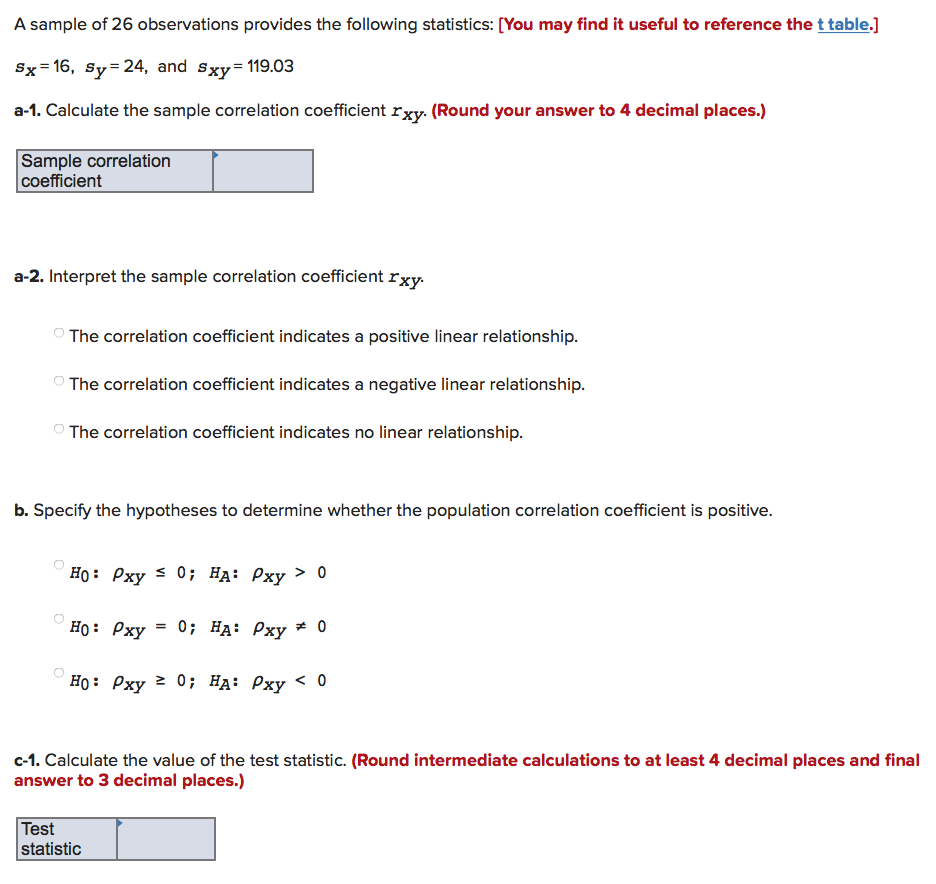 Solved A sample of 26 observations provides the following | Chegg.com